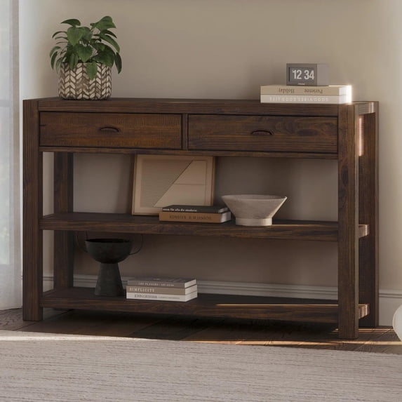 Grain Wood Furniture Montauk Console Table, Solid Wood with a Rustic ...