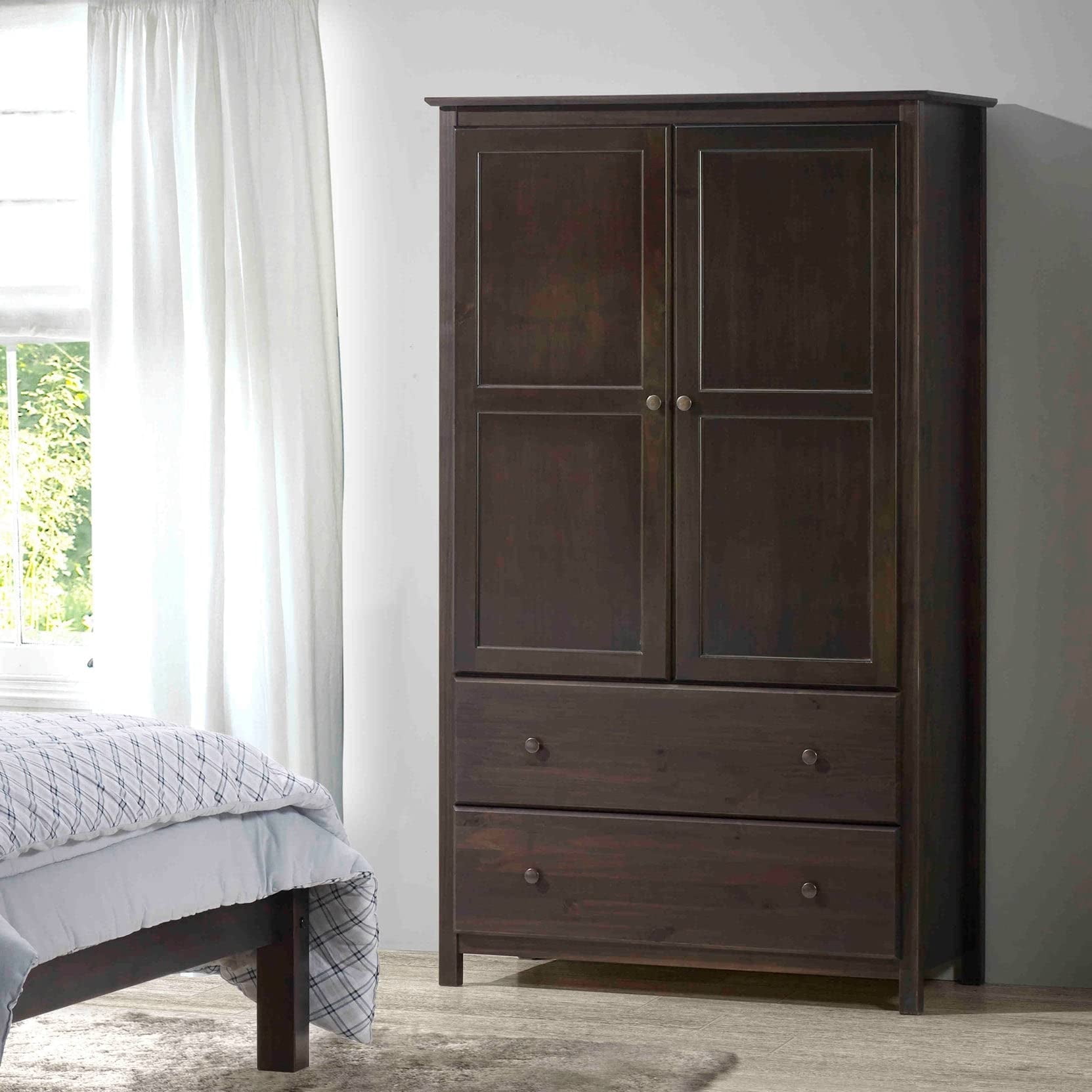 Grain Wood Furniture Shaker 2-Door Armoire, Solid Wood with an Expresso ...