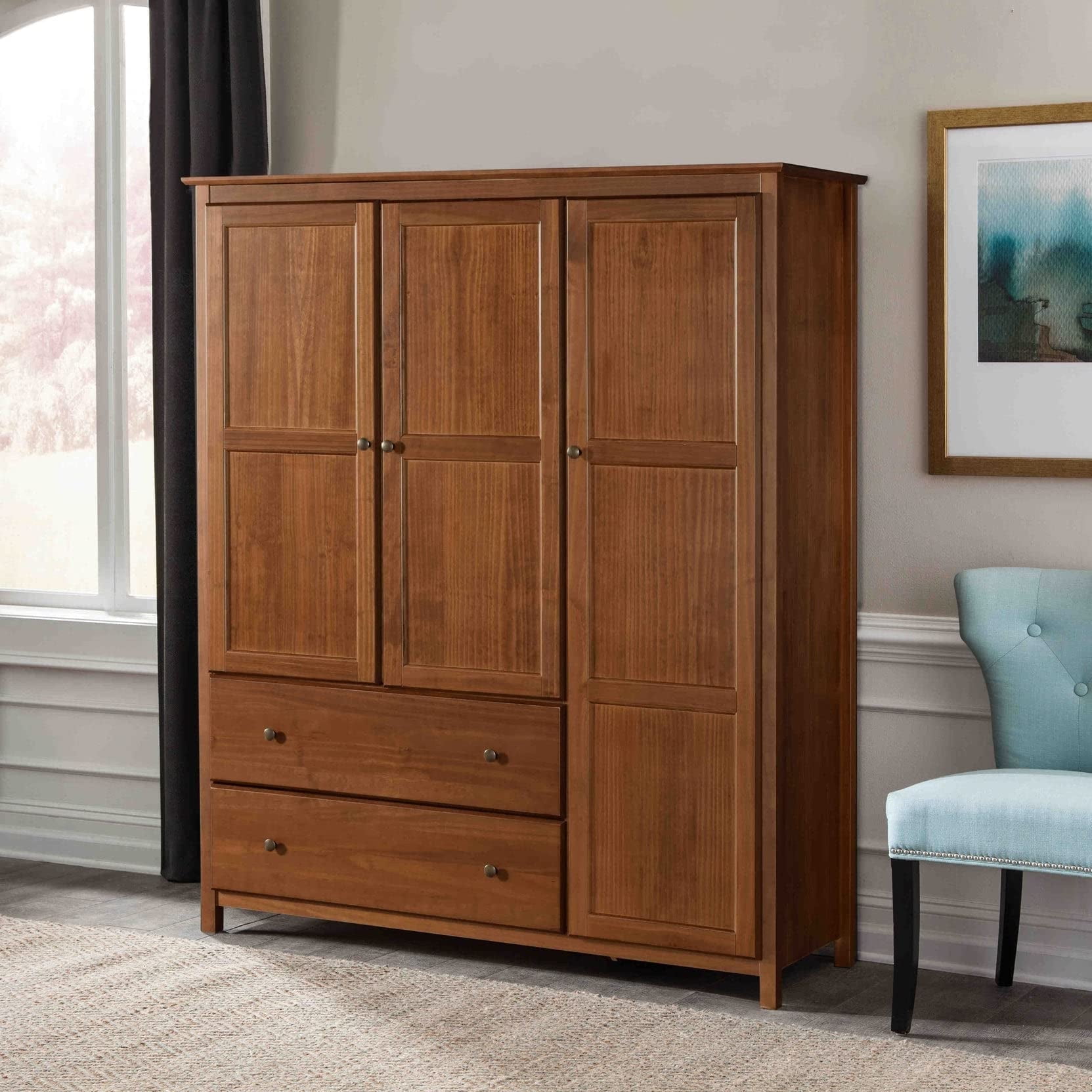 Grain Wood Furniture Shaker 3-Door Armoire, Solid Wood with a Walnut ...