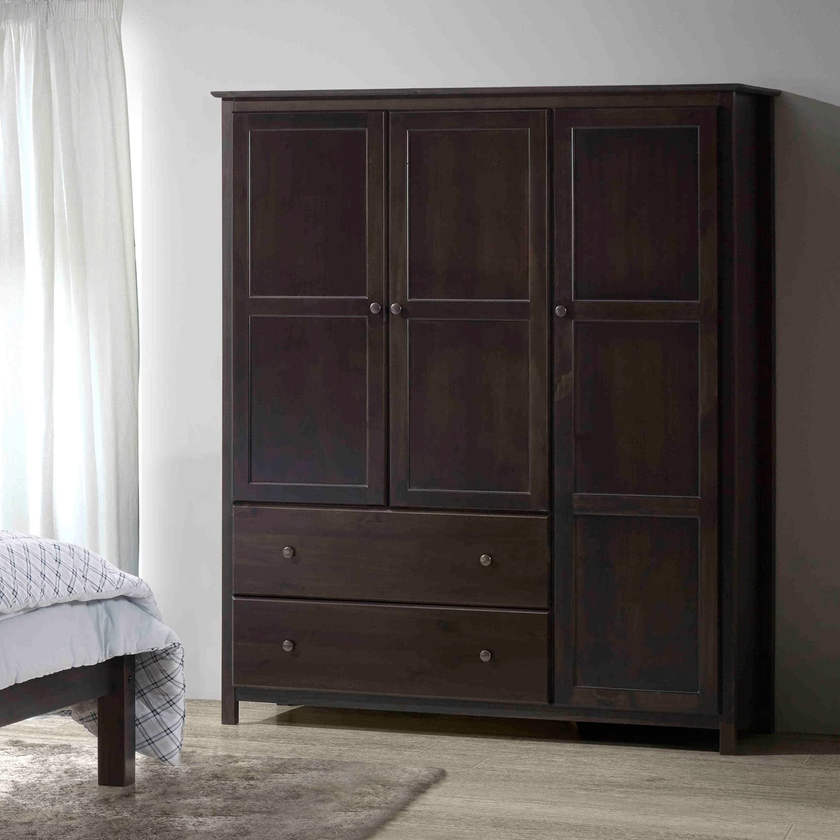Grain Wood Furniture Shaker 3-Door Armoire, Solid Wood with an Expresso ...