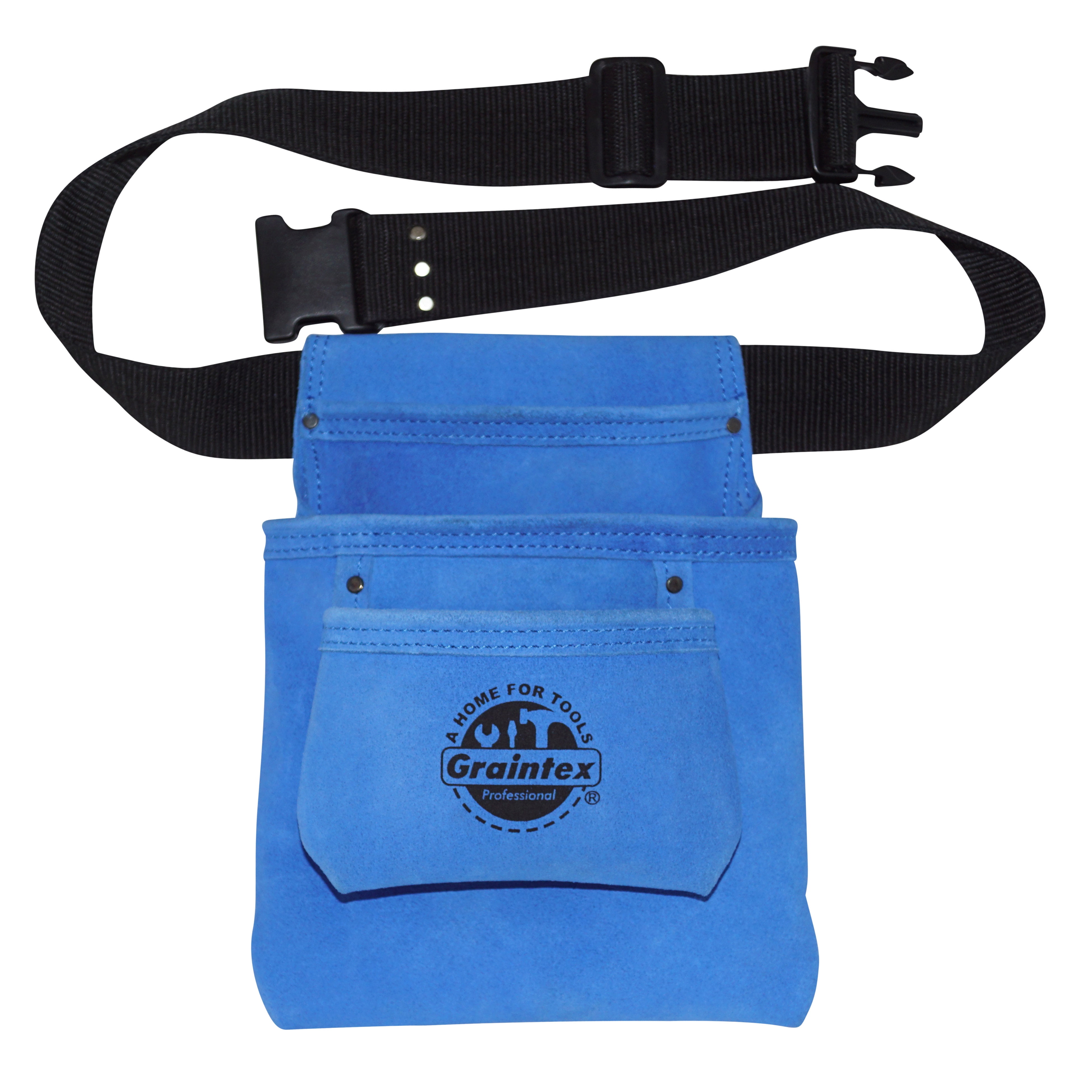Graintex SS2133 3 Pocket Nail & Tool Pouch Blue Color Suede Leather ...