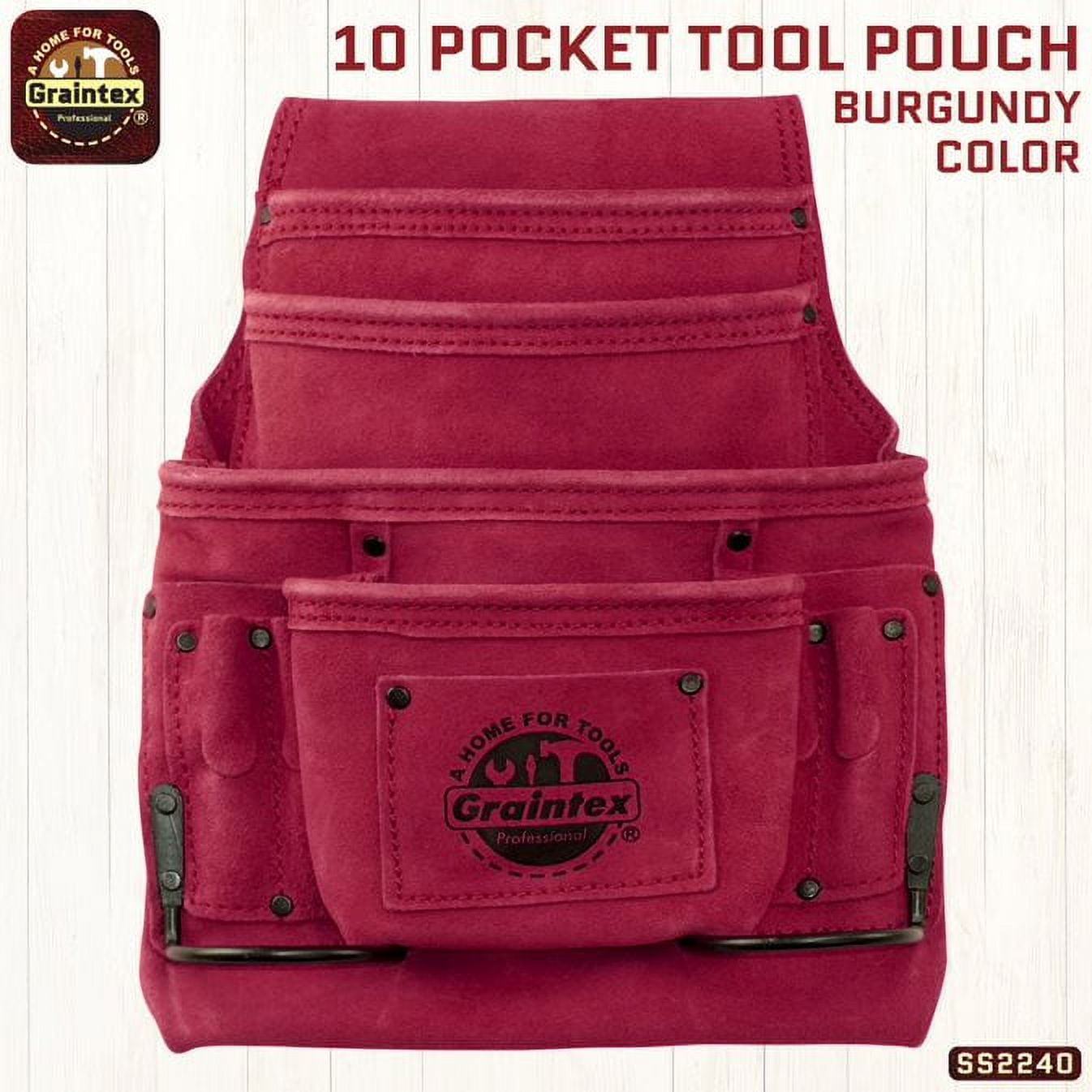 Graintex SS2240 :: 10 POCKET NAIL & TOOL POUCH BURGUNDY COLOR SUEDE ...