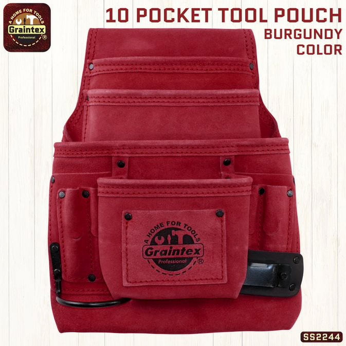 Graintex SS2244 :: 10 POCKET NAIL & TOOL POUCH BURGUNDY COLOR SUEDE ...