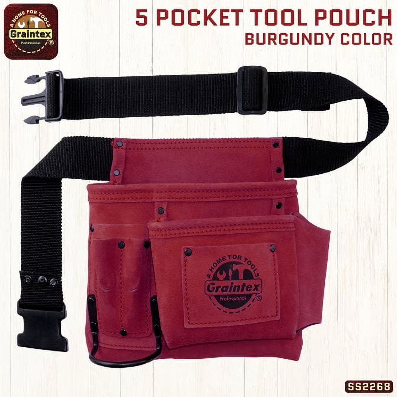 Graintex SS2268 :: 5 POCKET NAIL & TOOL POUCH BURGUNDY COLOR SUEDE ...