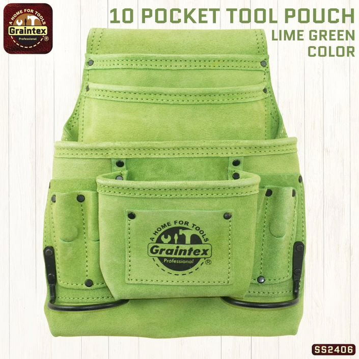 Graintex SS2406 :: 10 POCKET NAIL & TOOL POUCH LIME GREEN COLOR SUEDE ...