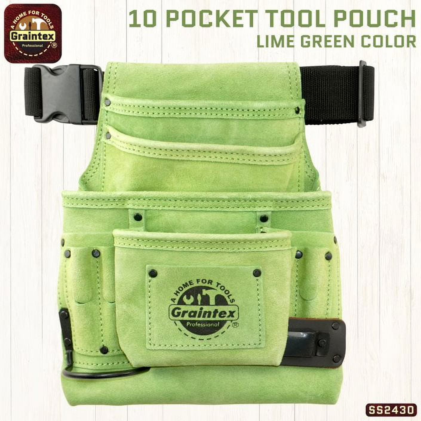 Graintex SS2430 :: 10 POCKET NAIL & TOOL POUCH LIME GREEN COLOR SUEDE ...