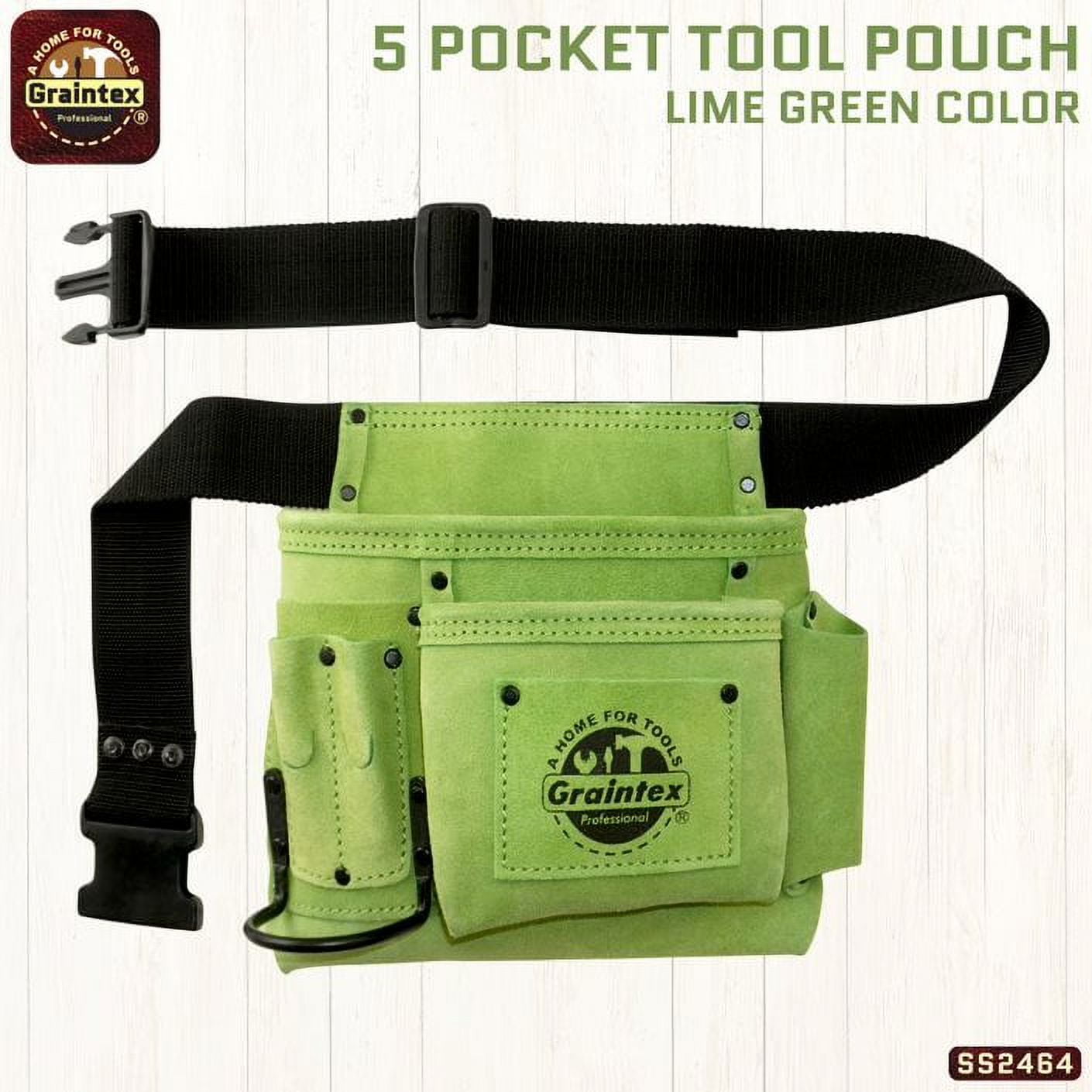 Graintex SS2464 :: 5 POCKET NAIL & TOOL POUCH LIME GREEN COLOR SUEDE ...
