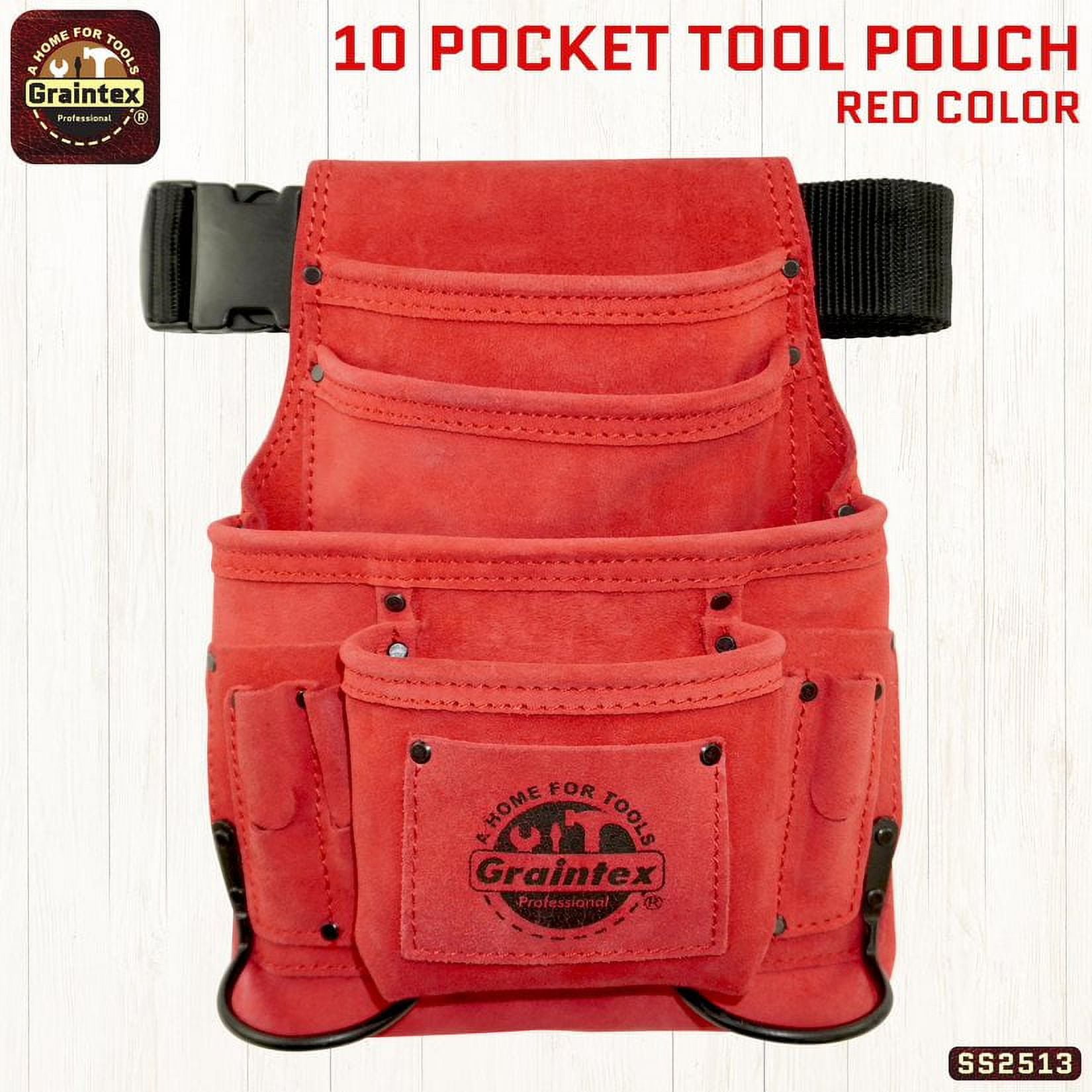 Graintex SS2513 :: 10 POCKET NAIL & TOOL POUCH RED COLOR SUEDE LEATHER ...