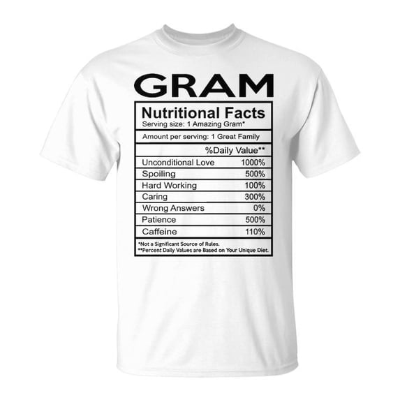 Gram Grandma Gram Nutritional Facts TShirt - Walmart.com