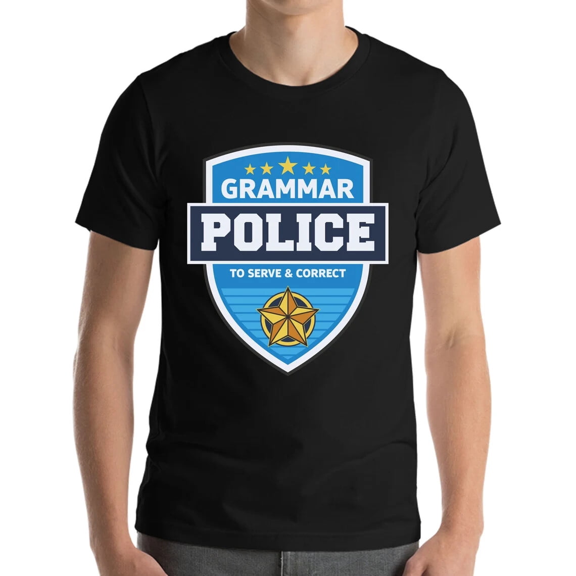 Grammar Police Badge To Serve and Correct Teacher Student T-Shirt Men ...
