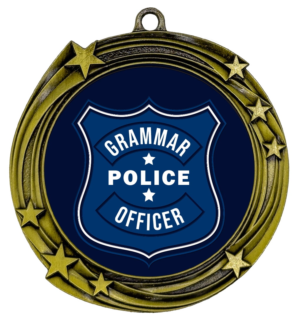 Grammar Police Officer Novelty Stars Design Medal | Funny Coworker or ...