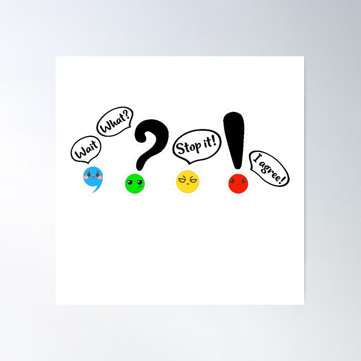 Grammar Punctuation English Teacher Wait, What? Stop. Poster Wall Art ...