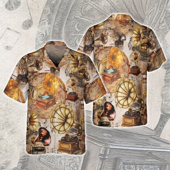 Gramophone Vinyl Records All Over Print Hawaiian Shirt, Music Hawaiian ...