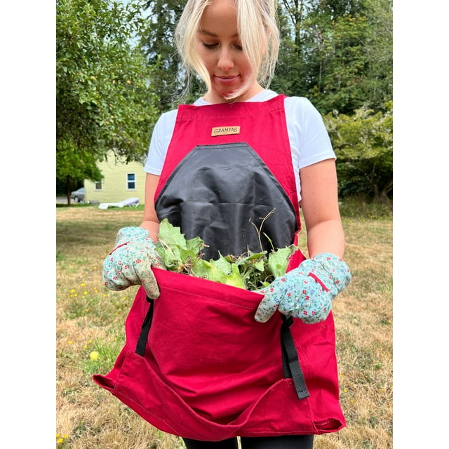Grampas Garden Apron Red Cross Back Gardening Apron With Pockets For