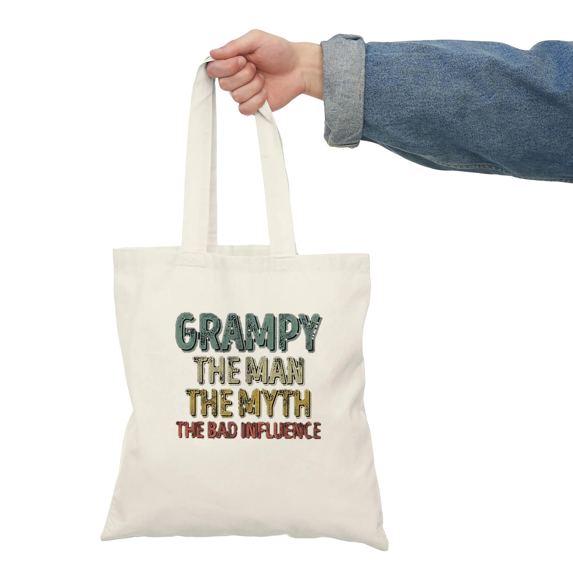 Grampy The Man The Myth The Bad Influence Father's Day Funny Humor Tote ...
