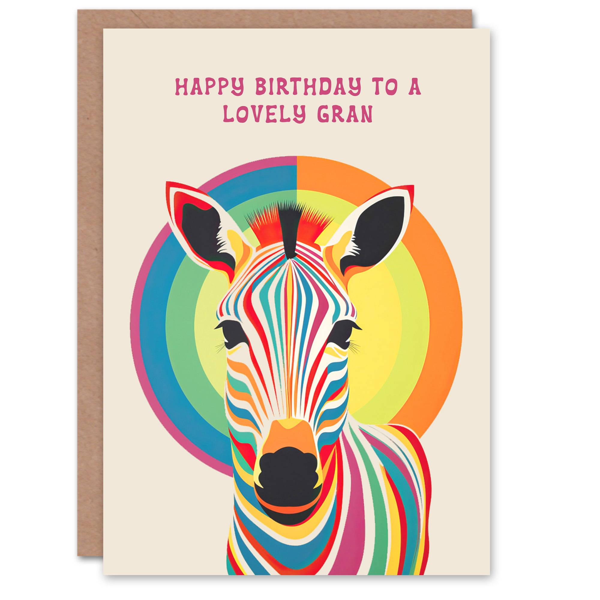 Gran Happy Birthday Card Fun Rainbow Zebra Stripes Bauhaus Bright Funky ...