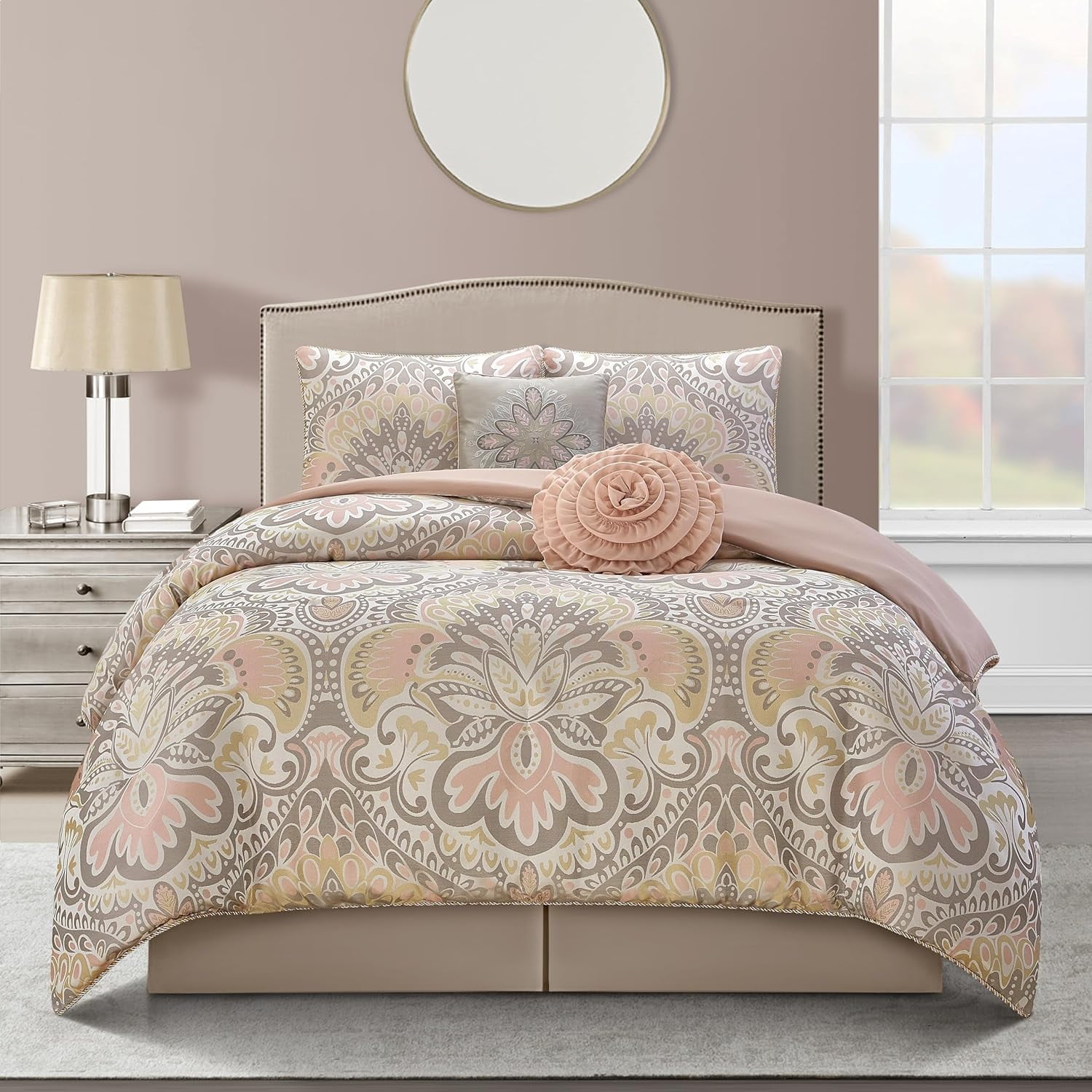 Grand Avenue Elegant Blush Floral Comforters Queen Size Set,Luxury, 6 ...