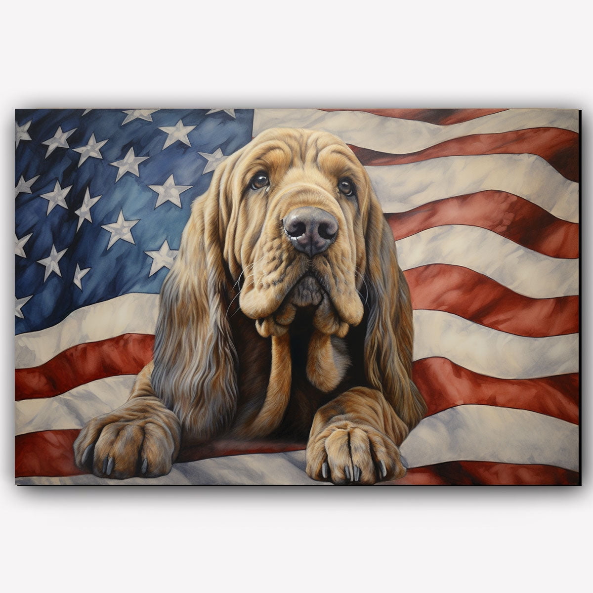 Grand Basset Griffon Vendeen Dog with American Flag Canvas Wall Art Dog ...