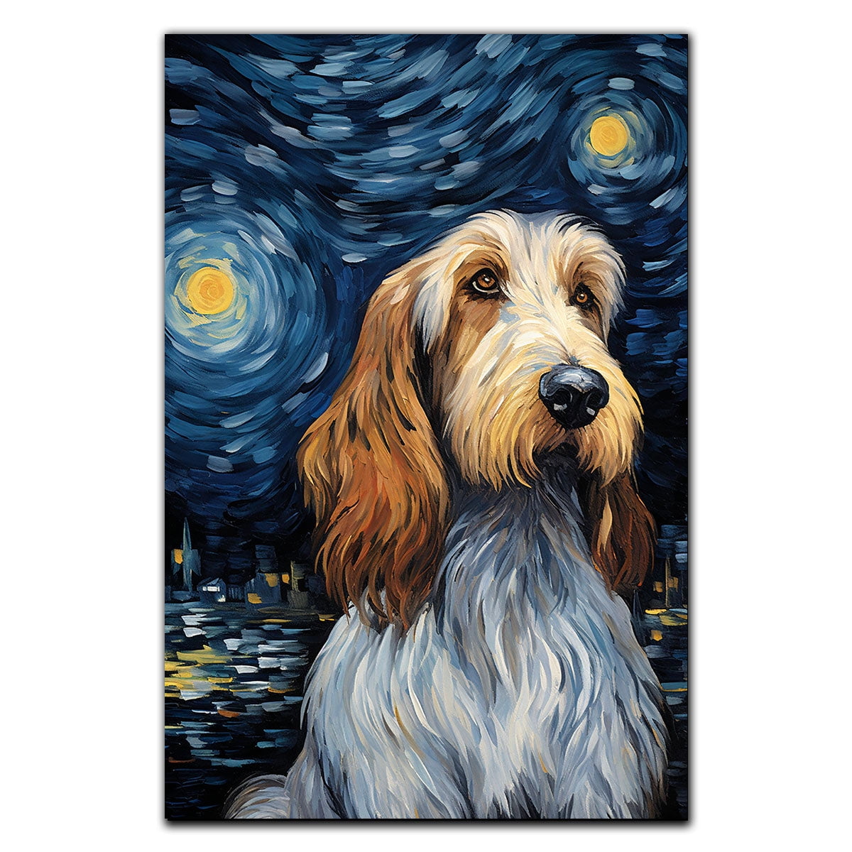 Grand Basset Griffon Vendeen Dog Painting and Van Gogh Starry Night ...