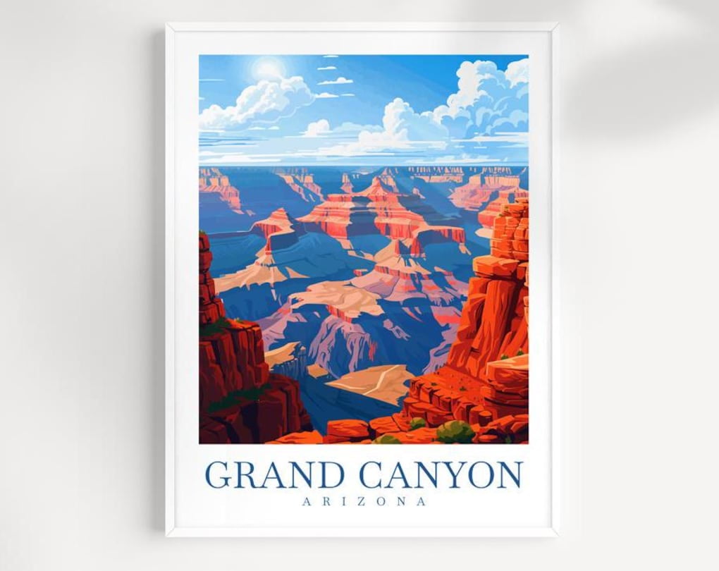 Grand Canyon Arizona Travel Print Wall Art - Illustrated Canyon ...