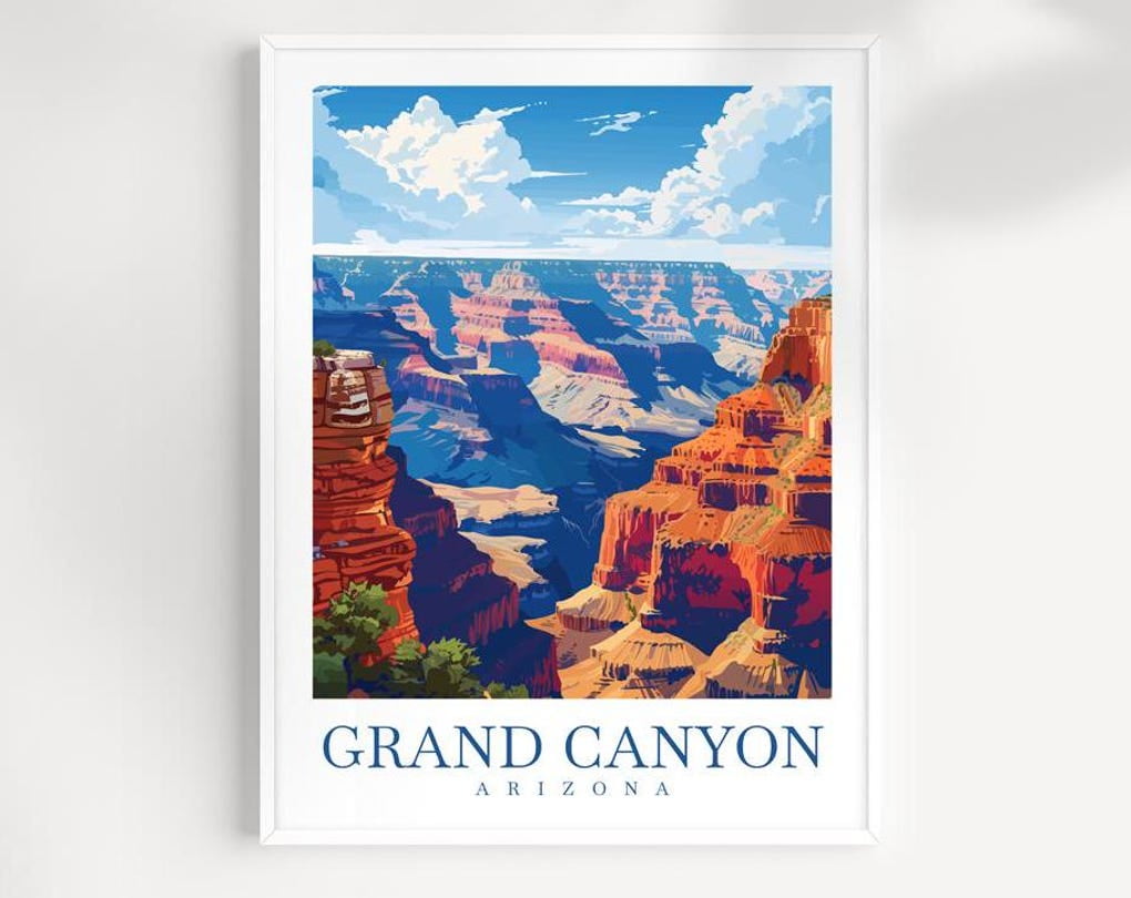 Grand Canyon Arizona Travel Print Wall Art - Illustrated Desert ...