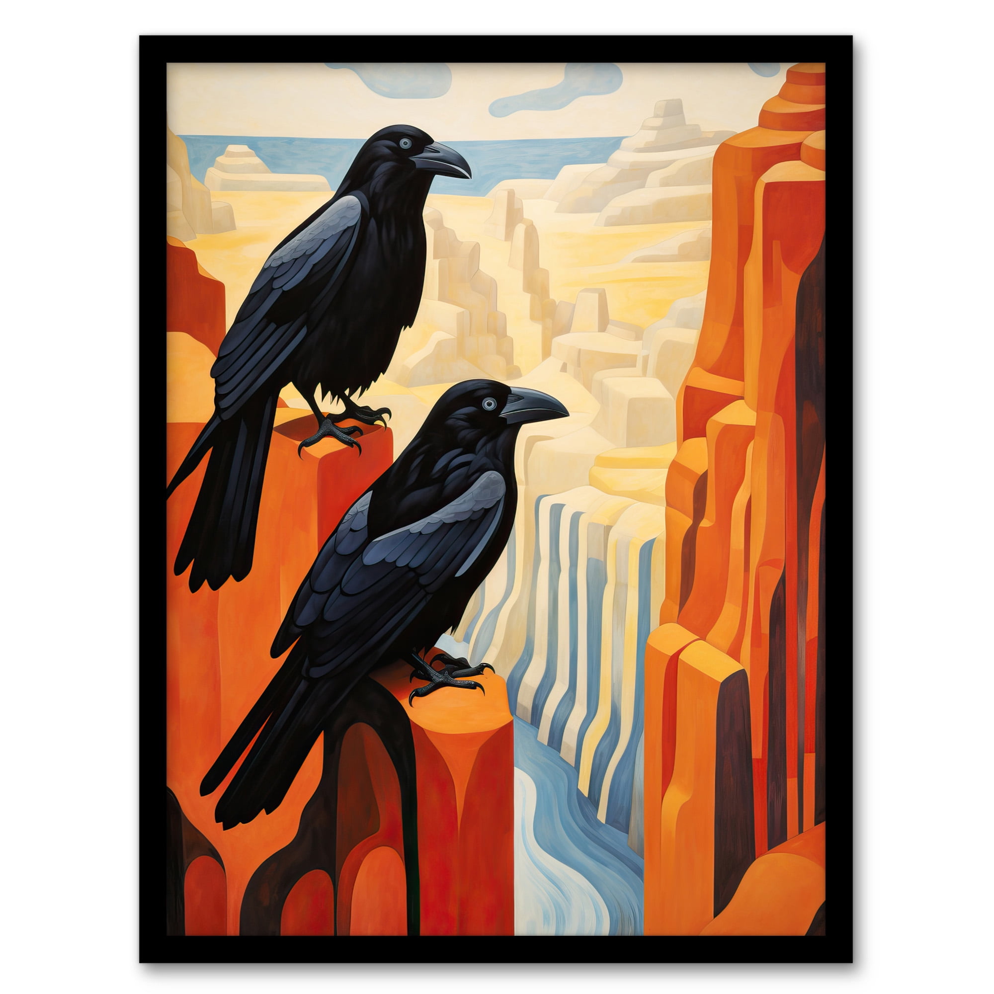 Grand Canyon Crows Birds Abstract Minimalist Landscape Artwork Painting ...