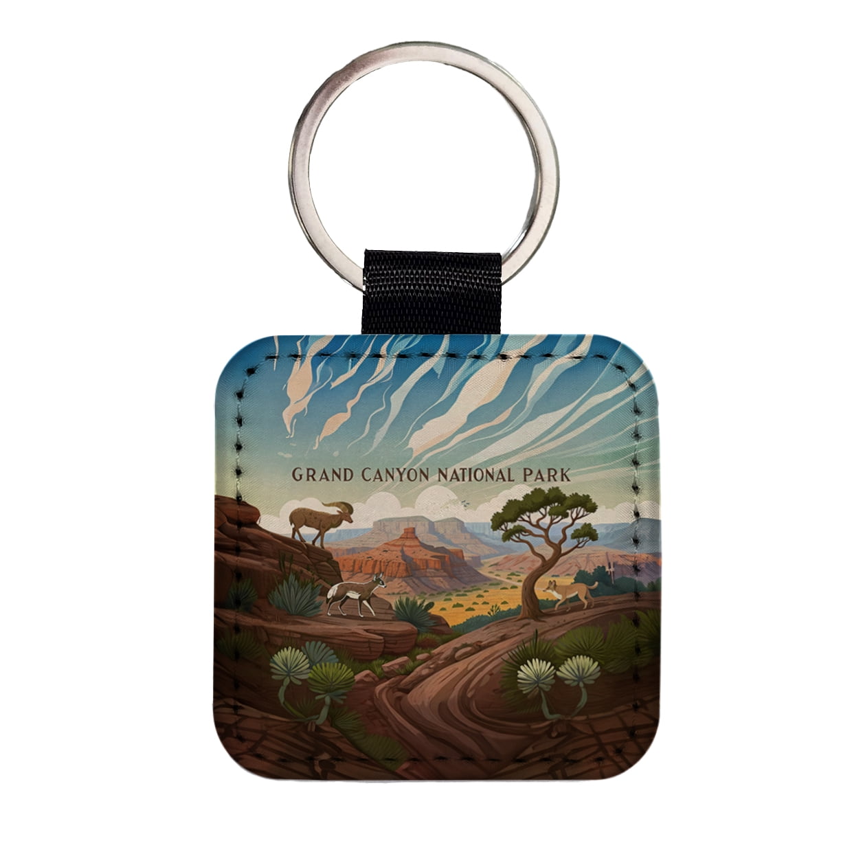 Grand Canyon National Park Animals Faux Leather Square Keychain ...