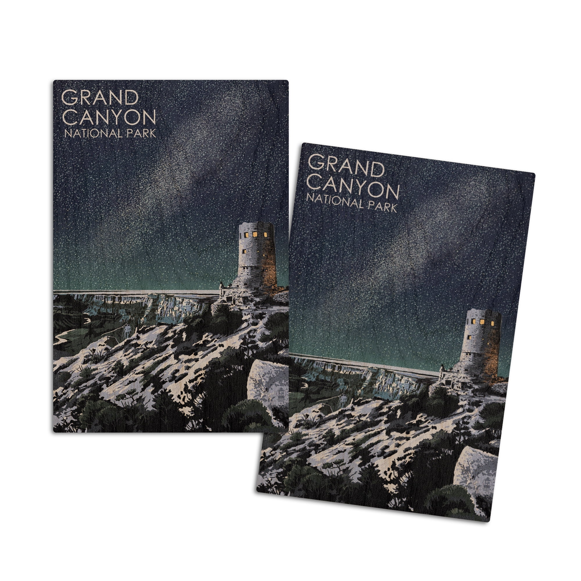 Grand Canyon National Park, Watchtower at Night (4x6 Birch Wood ...