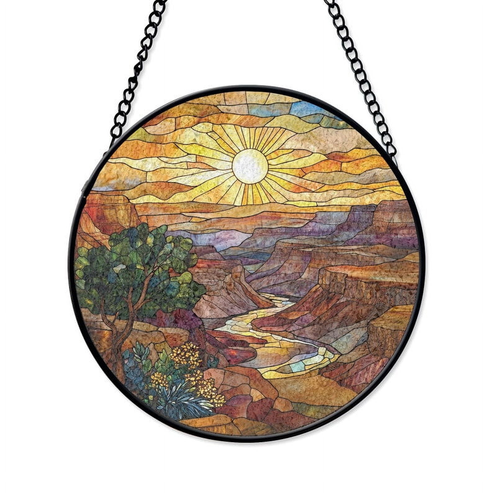 Grand Canyon Sunset Stained Glass Panel with River Valley and Desert ...