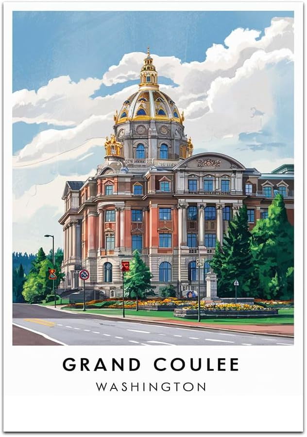 Grand Coulee Map Retro Style Travel Canvas, Grand Coulee Map Vintage ...