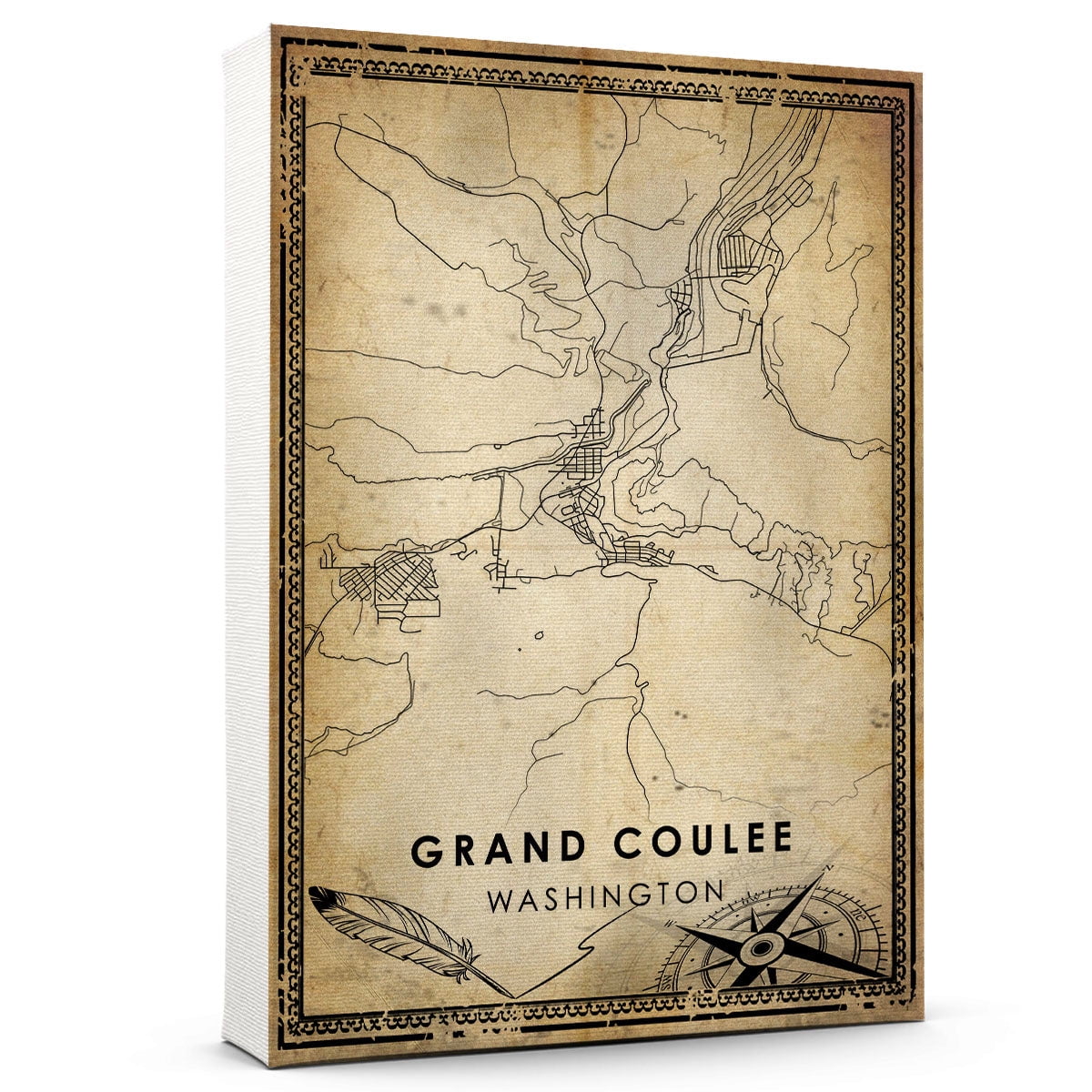 Grand Coulee Vintage Map Prints Canvas, Washington Map Art Canvas ...