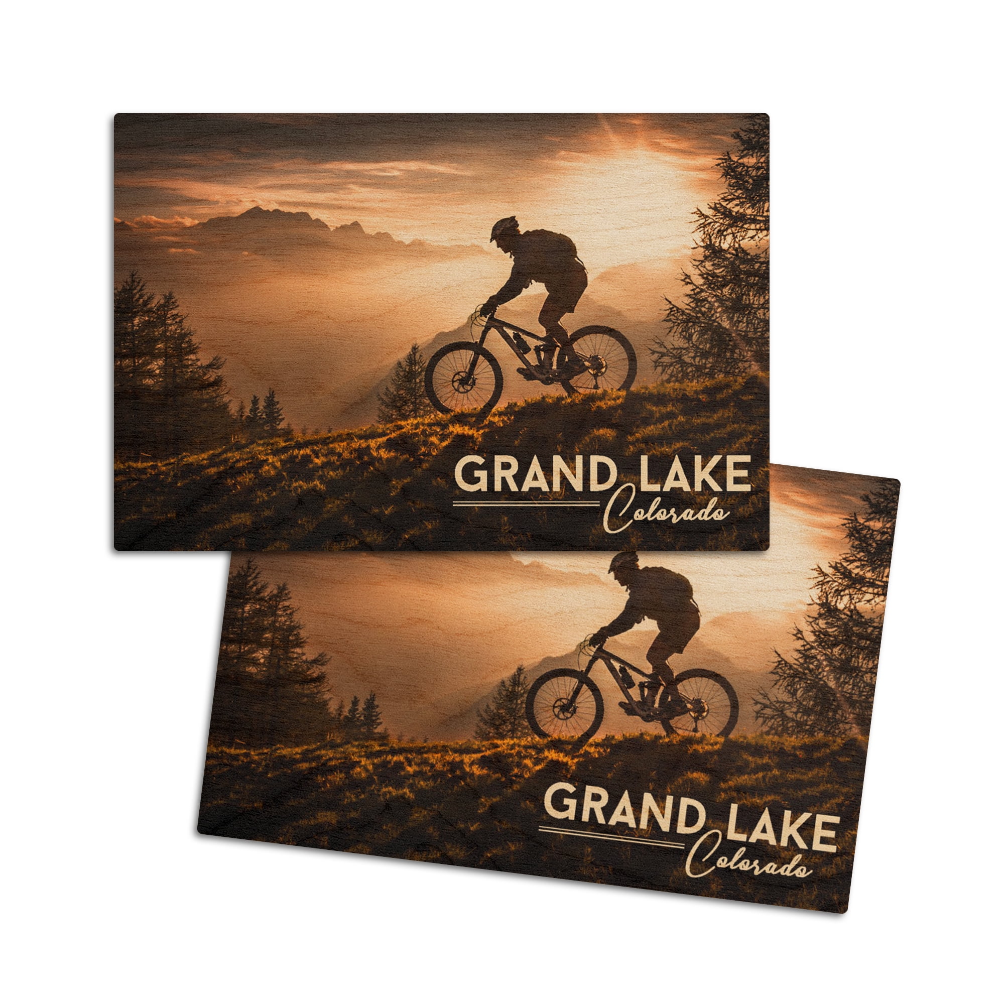 Grand Lake, Colorado, Biker and Sunset (4x6 Birch Wood Postcards, 2 ...