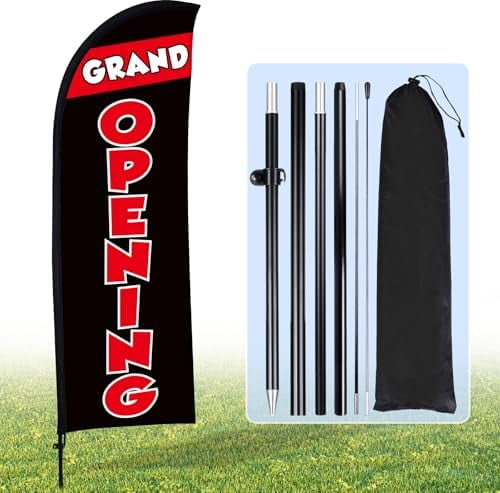 Grand Opening Feather Flag, 7 x 5.4 ft Opening Flag Sign with Pole Kit ...