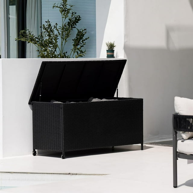 Grand Patio 108 Gallon Outdoor Wicker Storage Box with Lids & Wheels ...