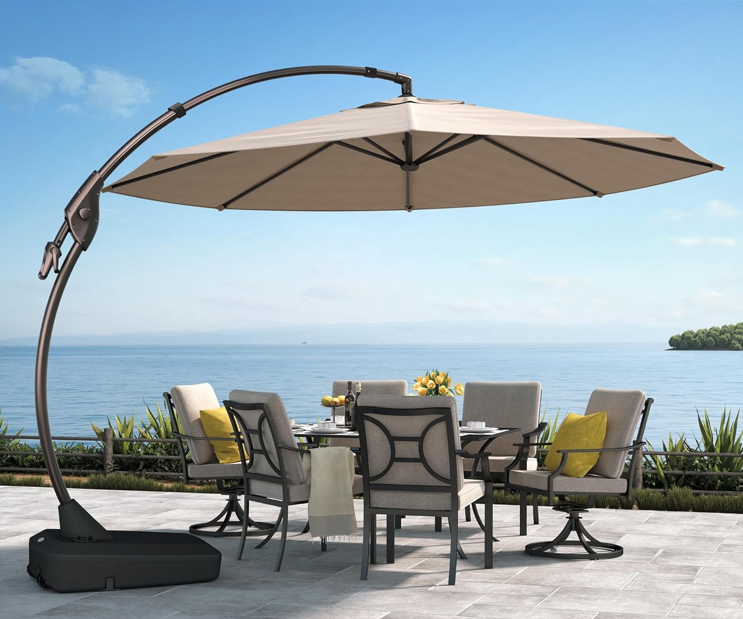 Grand Patio 11-Ft Outdoor Round Umbrella with Base, Offset Cantilever ...