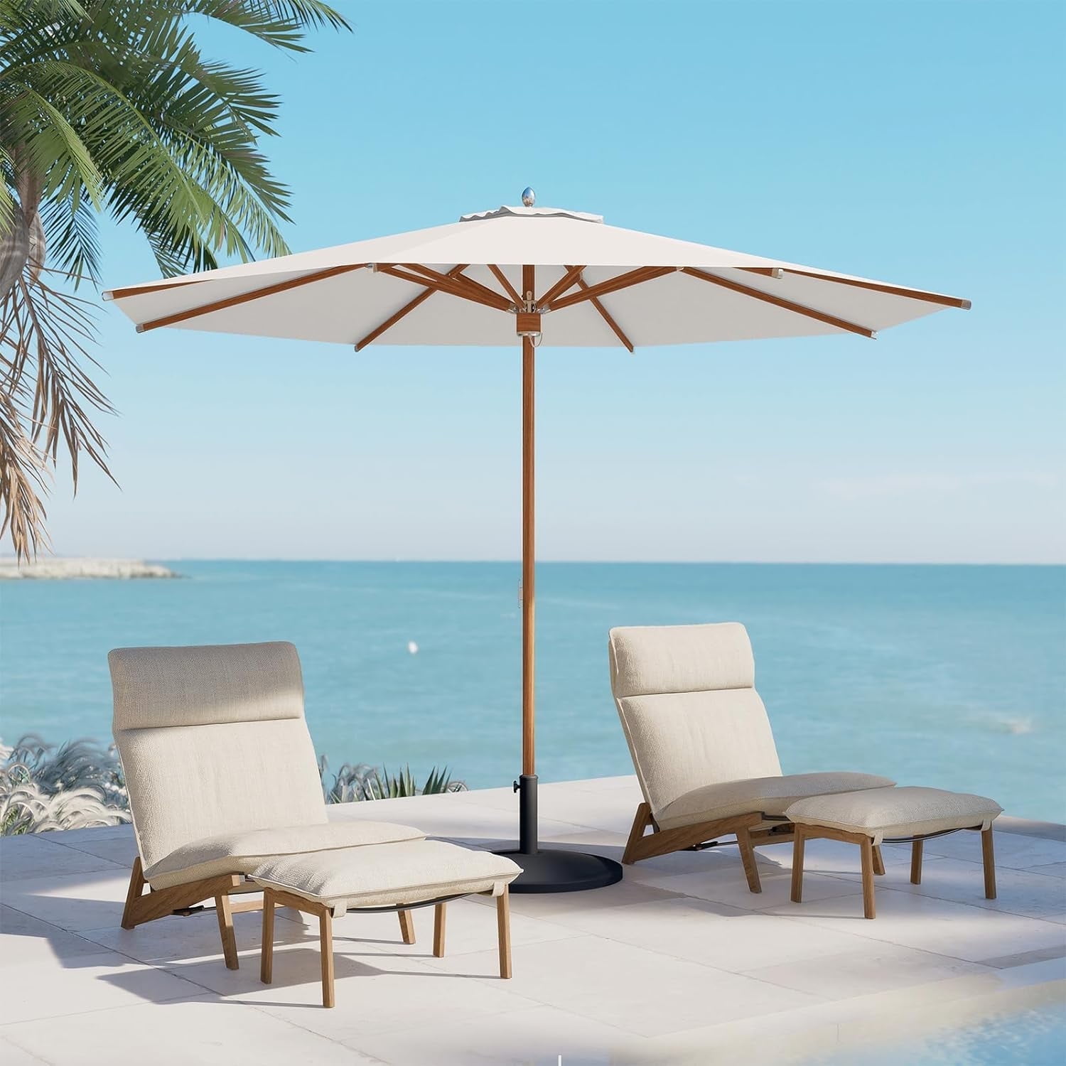 Grand Patio 12ft Round Tilting Patio Umbrella, Beige Faux-Wood Grain ...