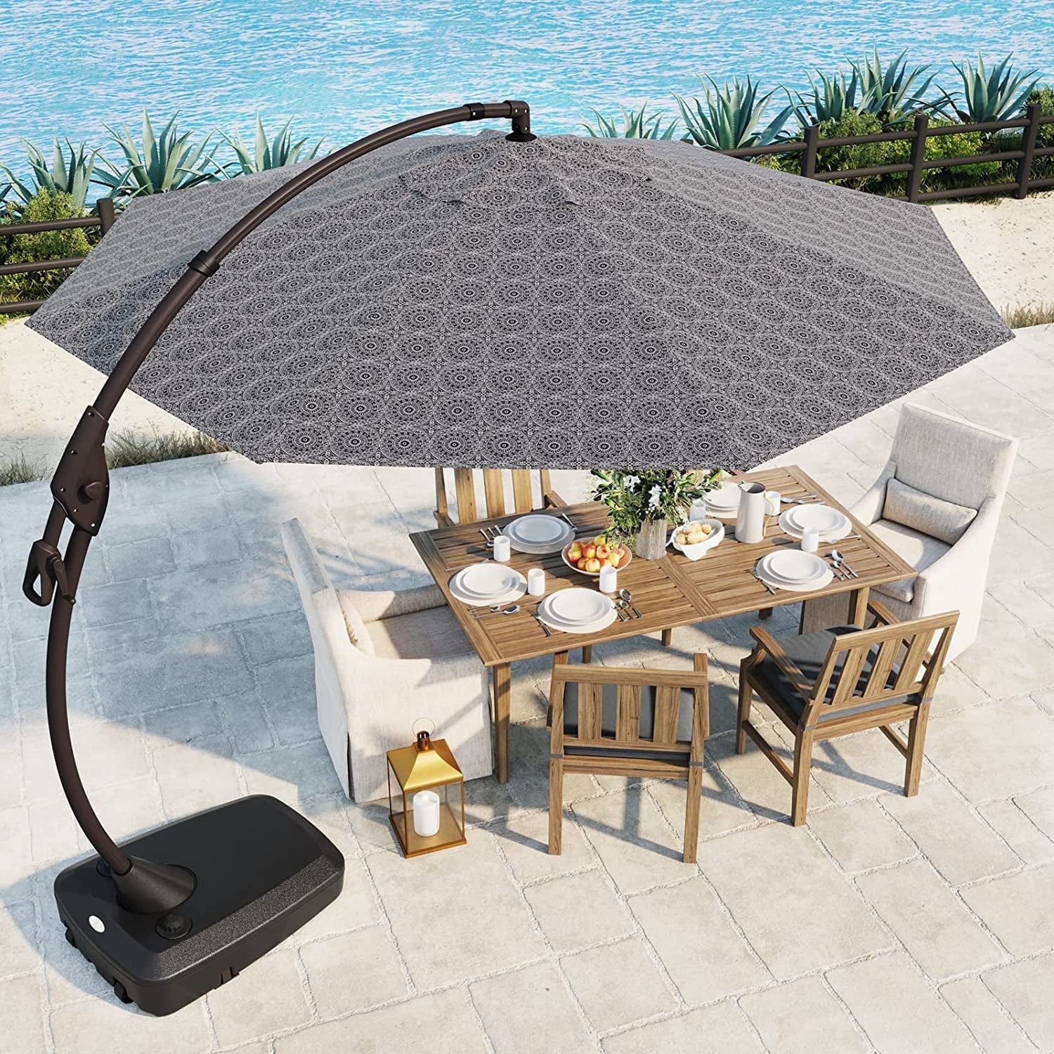 Grand Patio 11-Ft Outdoor Umbrella with Base, Cantilever Offset, 360 ...