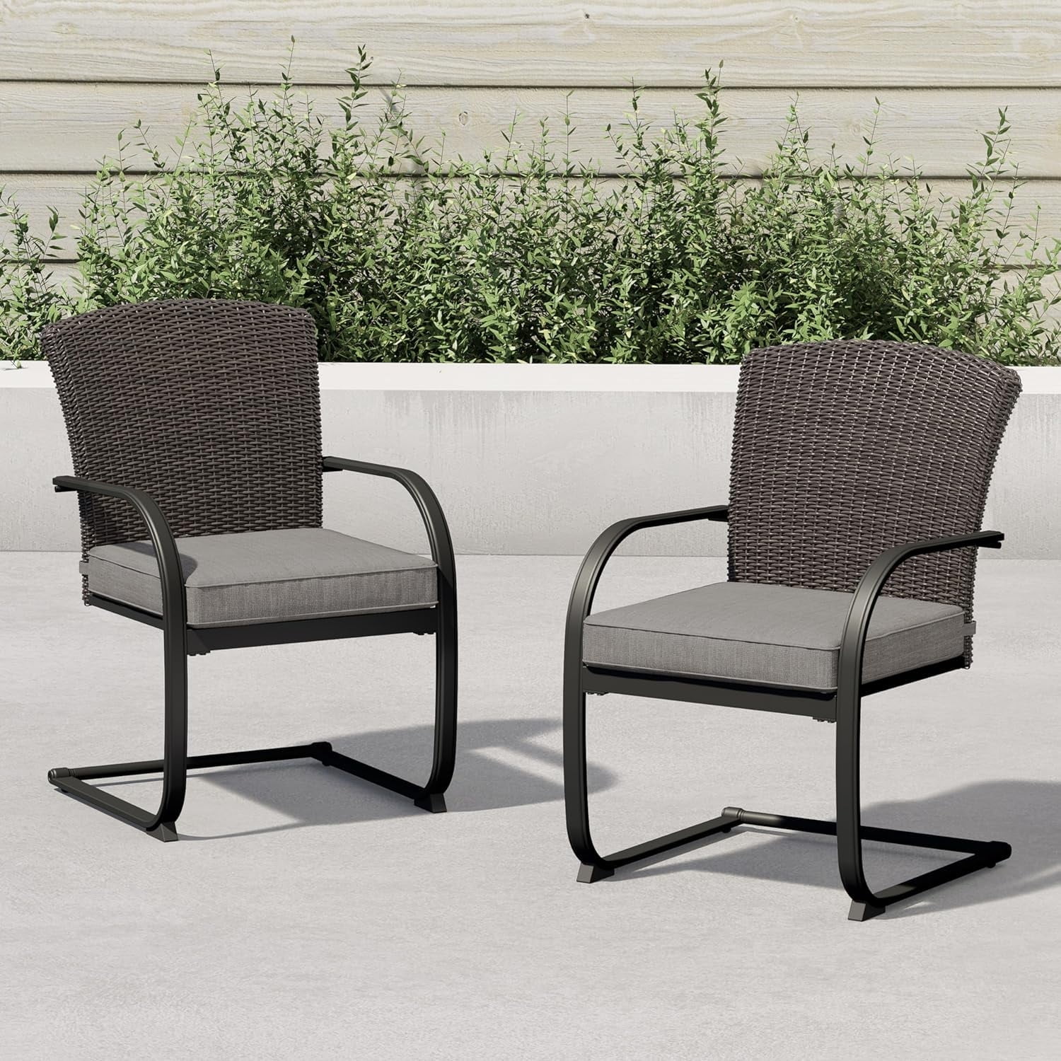 Grand Patio 2-Piece Wicker Outdoor Dining Chairs with Cushions, Grey ...