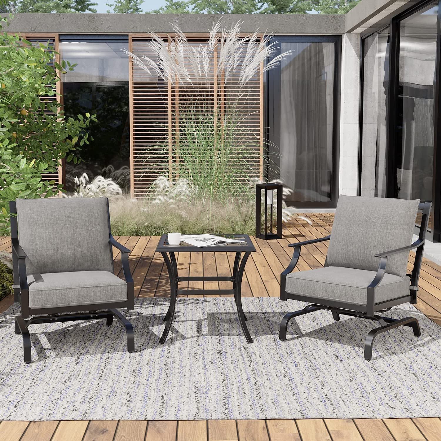 Safavieh Jensen Outdoor Patio 3 Piece Chat Set - Natural/Grey - Walmart.com
