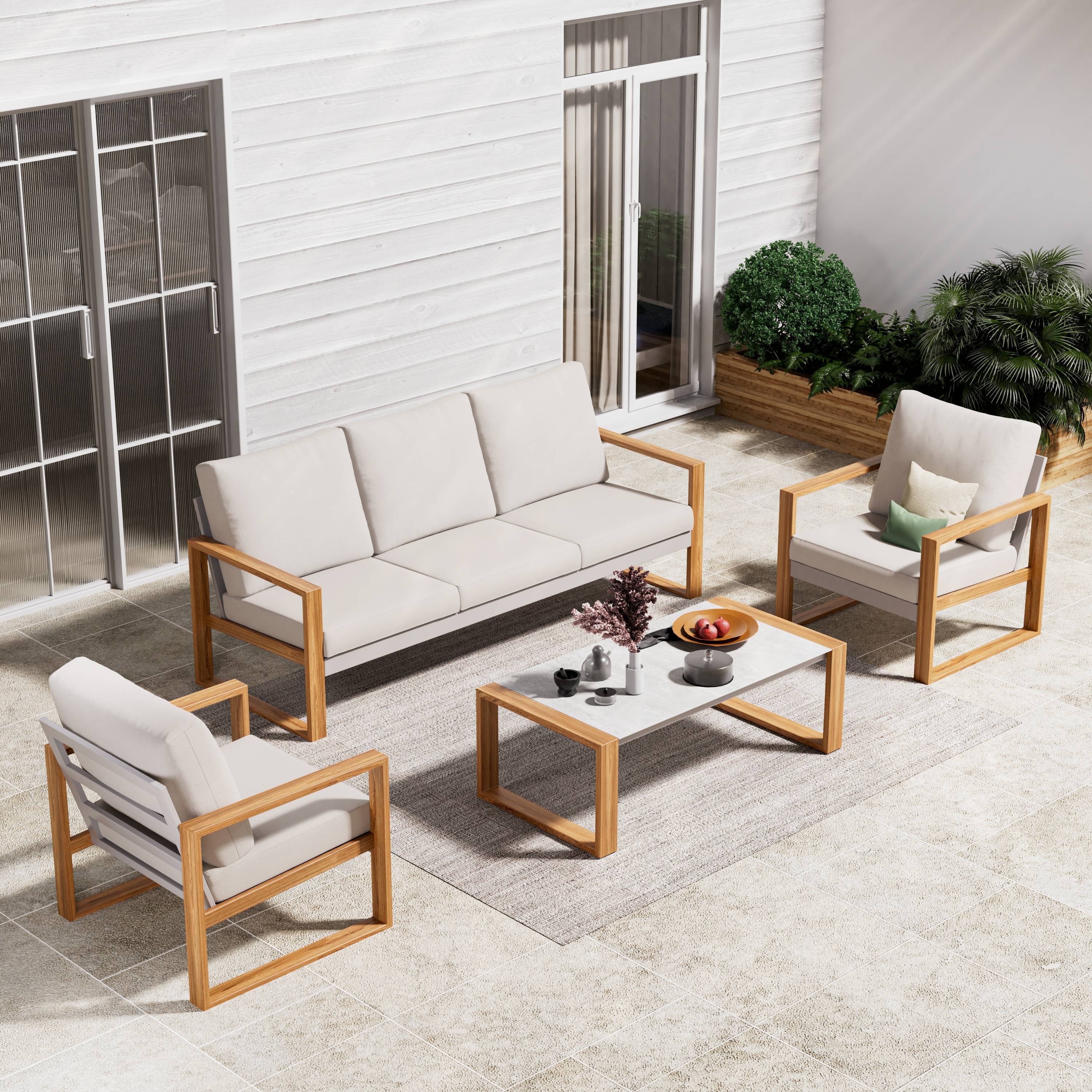 GRANDPATIO 4-Piece Outdoor Conversation Set, Modern Aluminum Patio ...