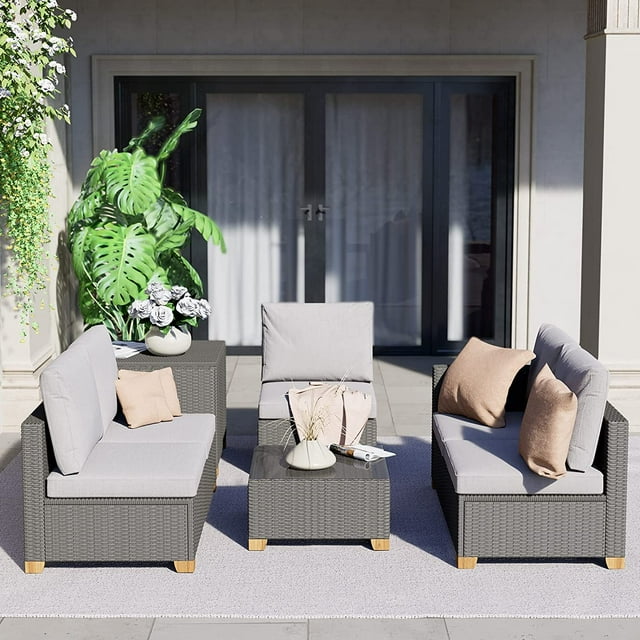 Grand Patio 5-Piece Indoor/Outdoor Wicker Conversation Sets, 5 Seats ...