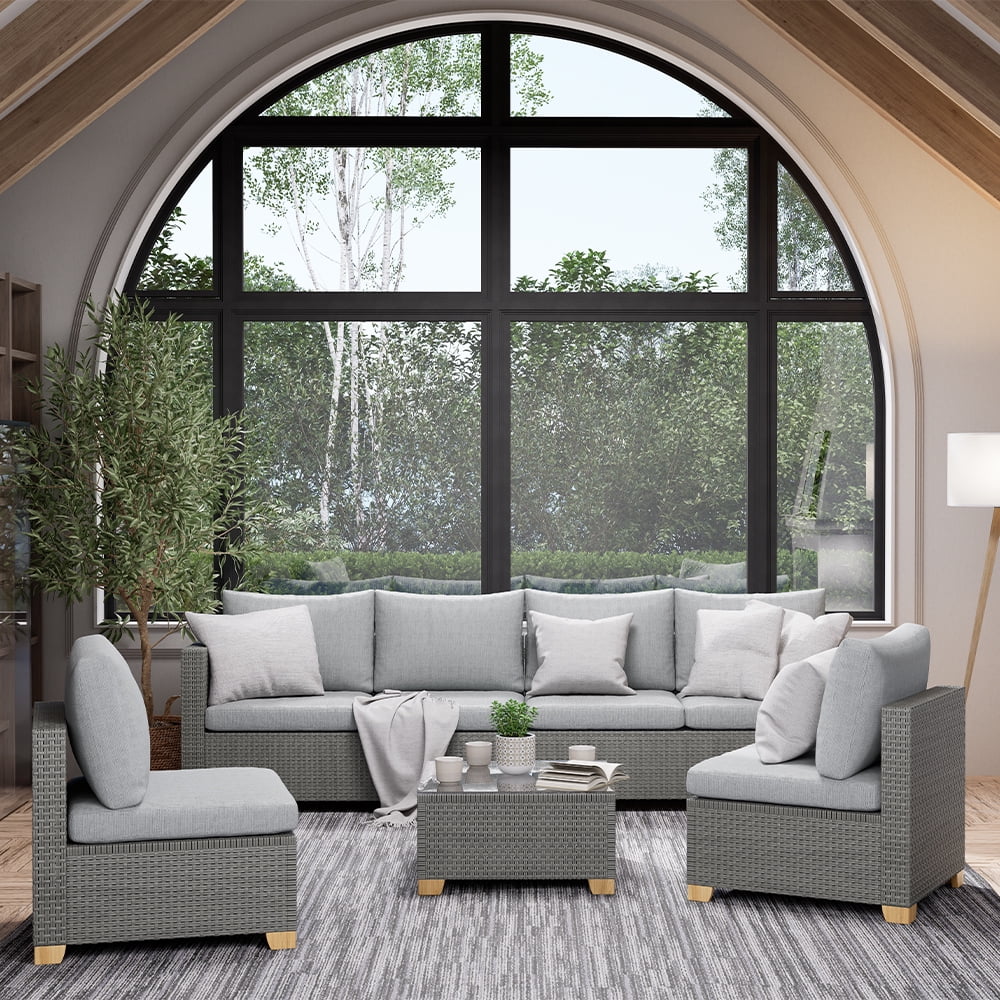 Grand Patio 5-Piece Outdoor/Indoor Wicker Conversation Sets, 6 Seats ...