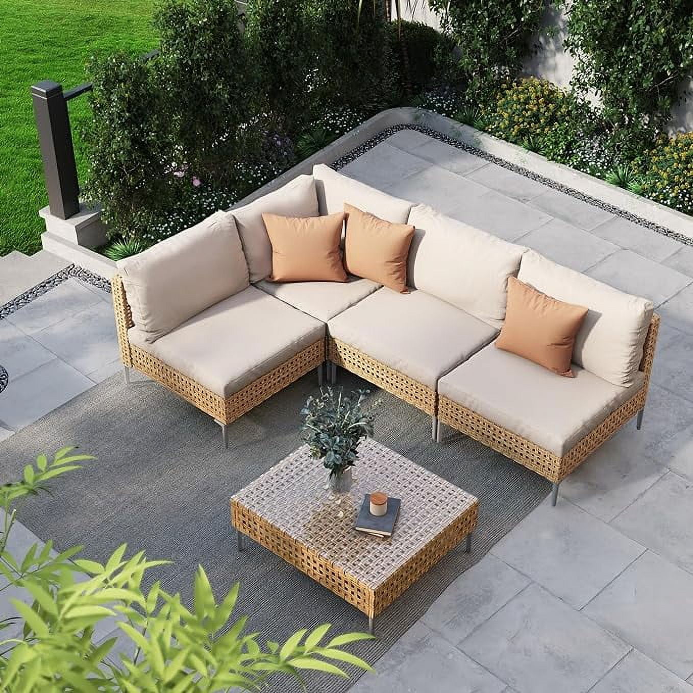 Grand Patio 5-Piece All-Weather Wicker Patio Set, 4 Person Outdoor Sofa ...