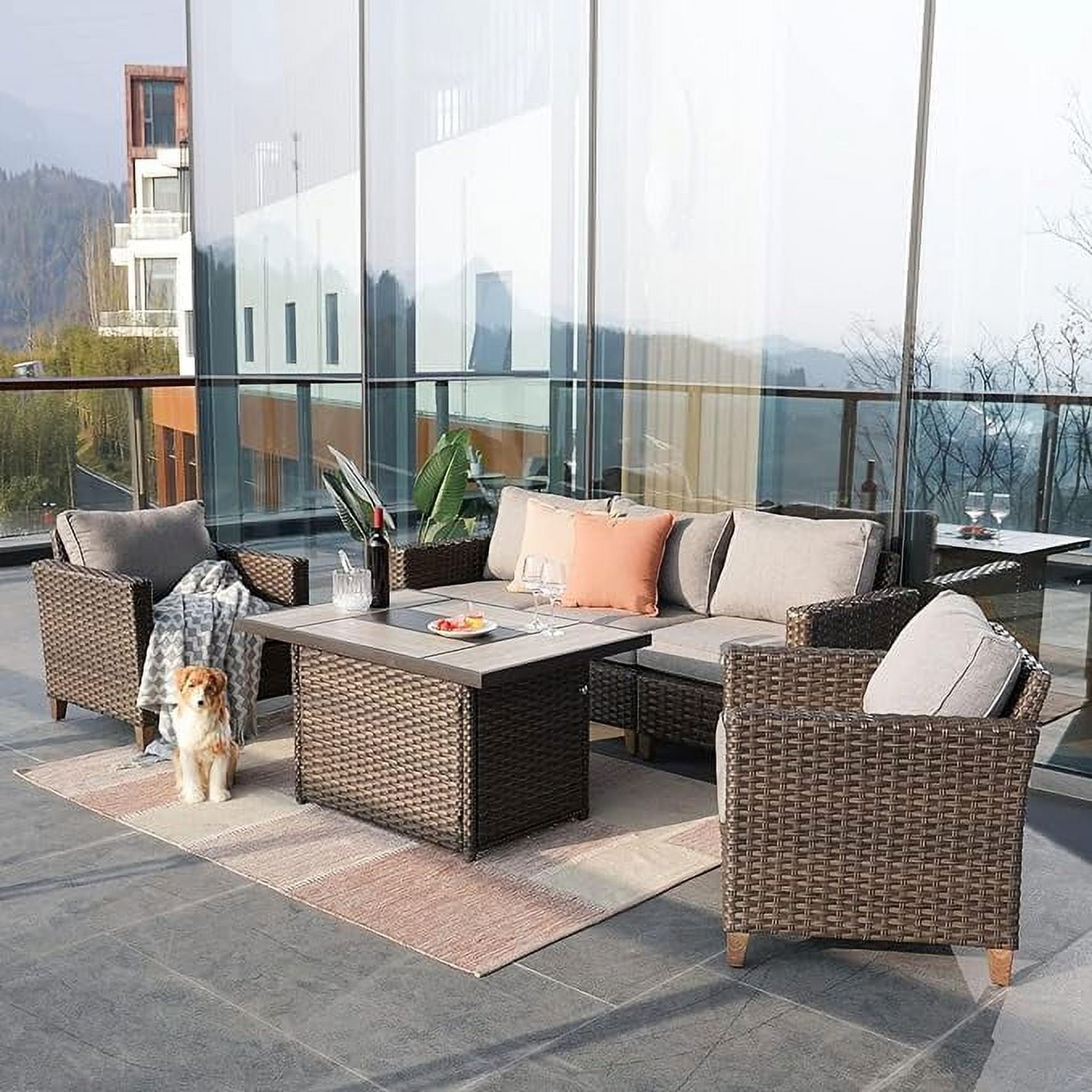 Grand Patio 6-Piece Outdoor Fire Pit Table Conversation Set, 5-Seat ...