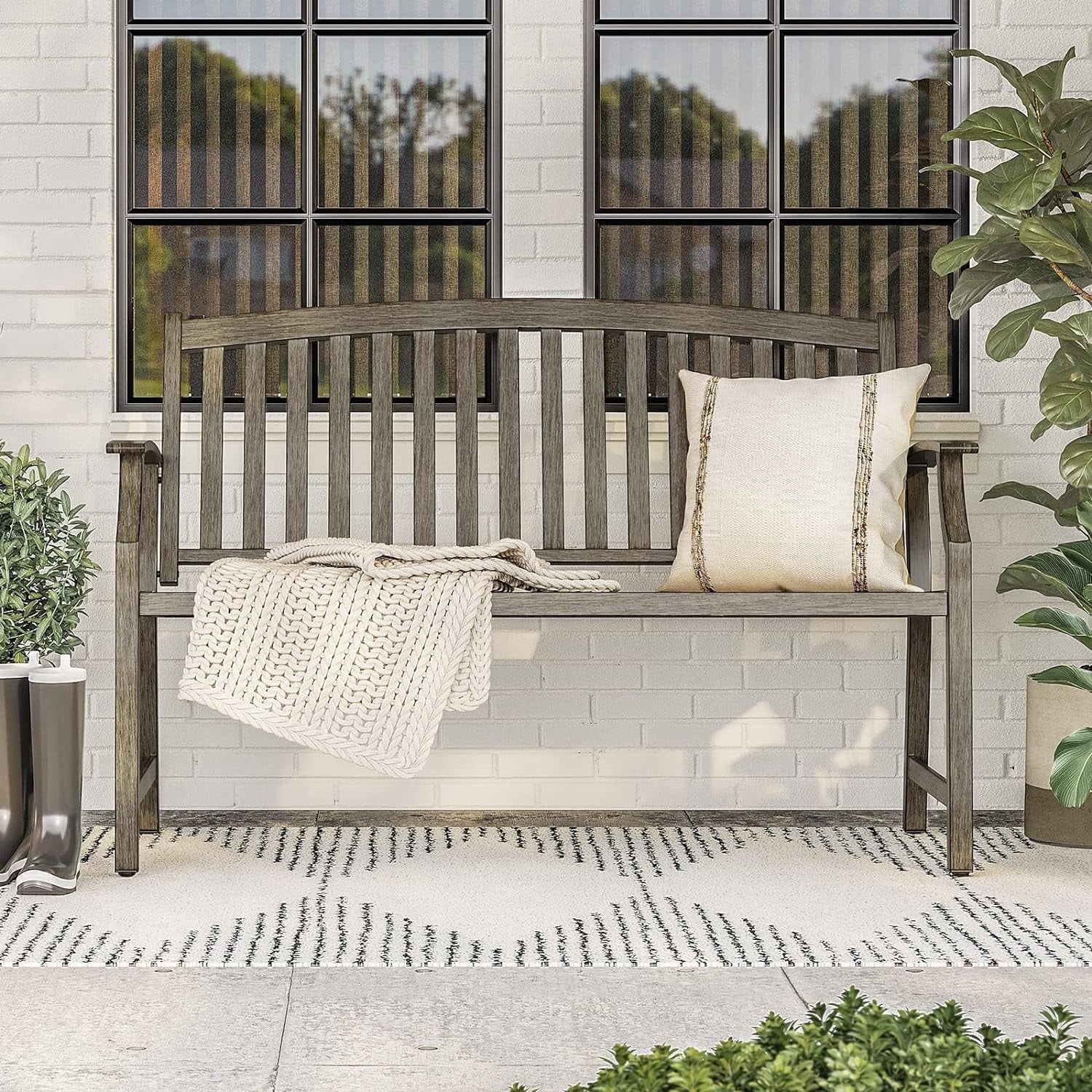 Grand Patio Durable Iron Garden Bench, Anti-Rust, Wood Grain Finish ...