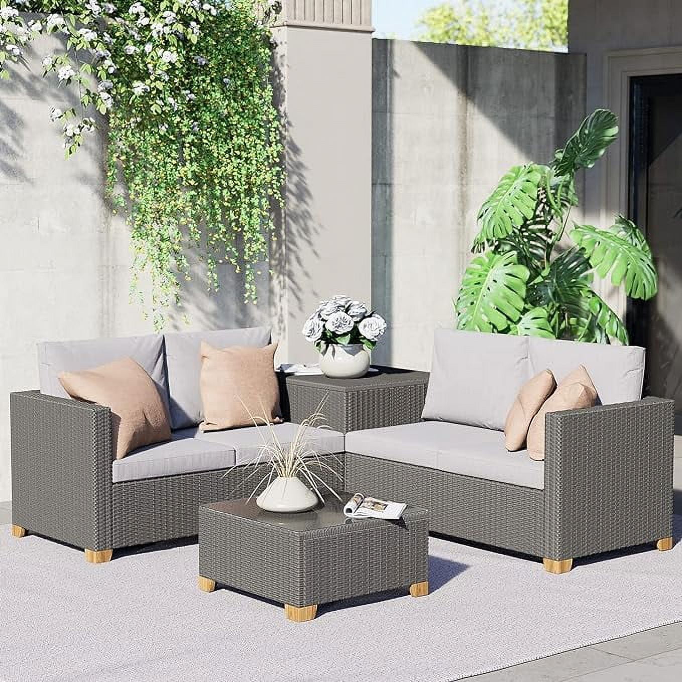 Grand Patio Indoor/Outdoor 4-Piece Wicker Conversation Sets, 4 Seats ...