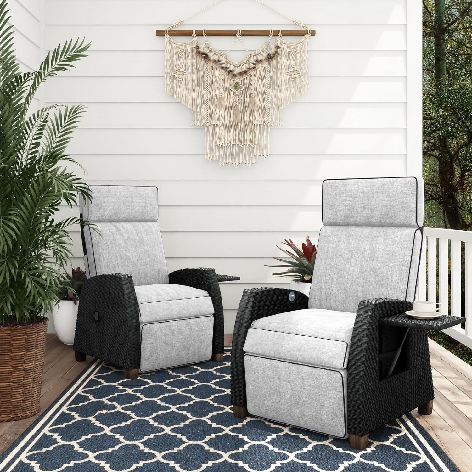 Grand Patio Indoor & Outdoor Recliner Chair PE Wicker Patio 150° Lay ...