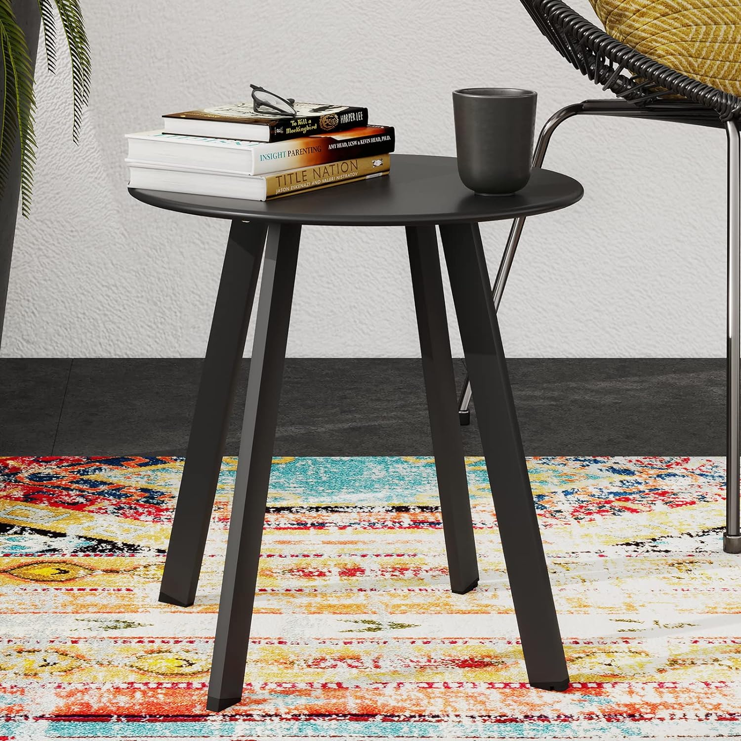 Mainstays Greyson Square 18" Patio Round Side Table Red Medallion ...