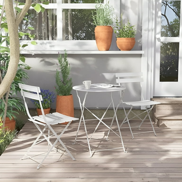 Grand Patio 3 Piece Metal Bistro Set Folding Table Chairs Outdoor Dining Furniture for Small Spaces Balcony White Walmart