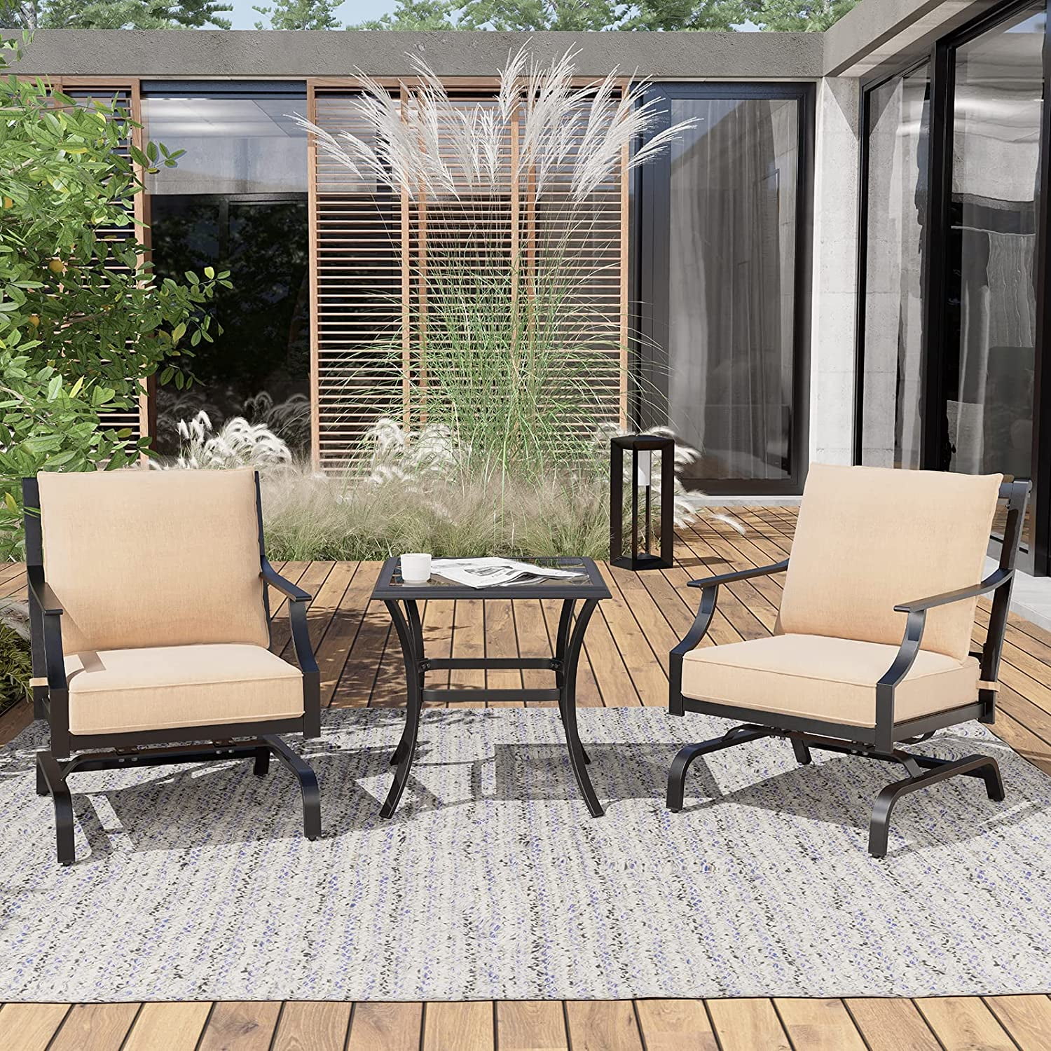 Grand Patio Beige 3 Piece Outdoor Small Balcony Metal Deck Furniture, 2 ...